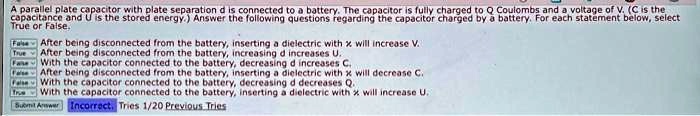 SOLVED: Texts: A parallel plate capacitor with plate separation d is ...