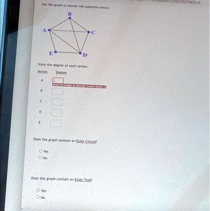 texts use the graph to answer the questions below a vertex degree a ant ... texts use the graph to answer the questions below a vertex degree a ant ...