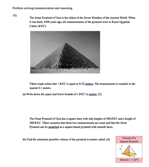 problem solvingcommunication and reasoning 10 the great pyramid of giza ...