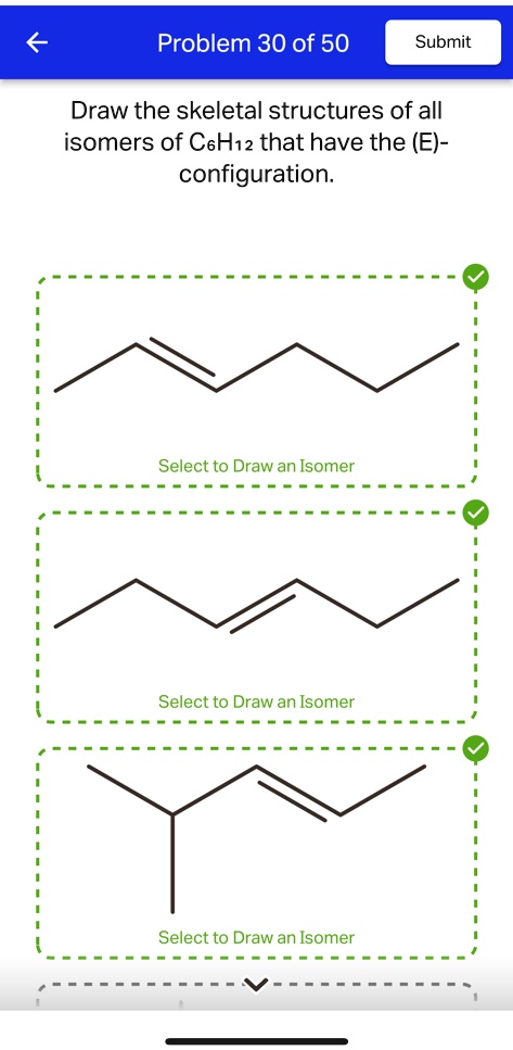Draw the skeletal structures of all isomers of C6H12 that have the (E ...