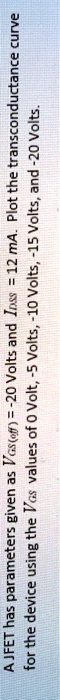 A JFET has parameters given as VGS(off) = -20 Volts and IDSS = 12 mA. Plot the transconductance ...