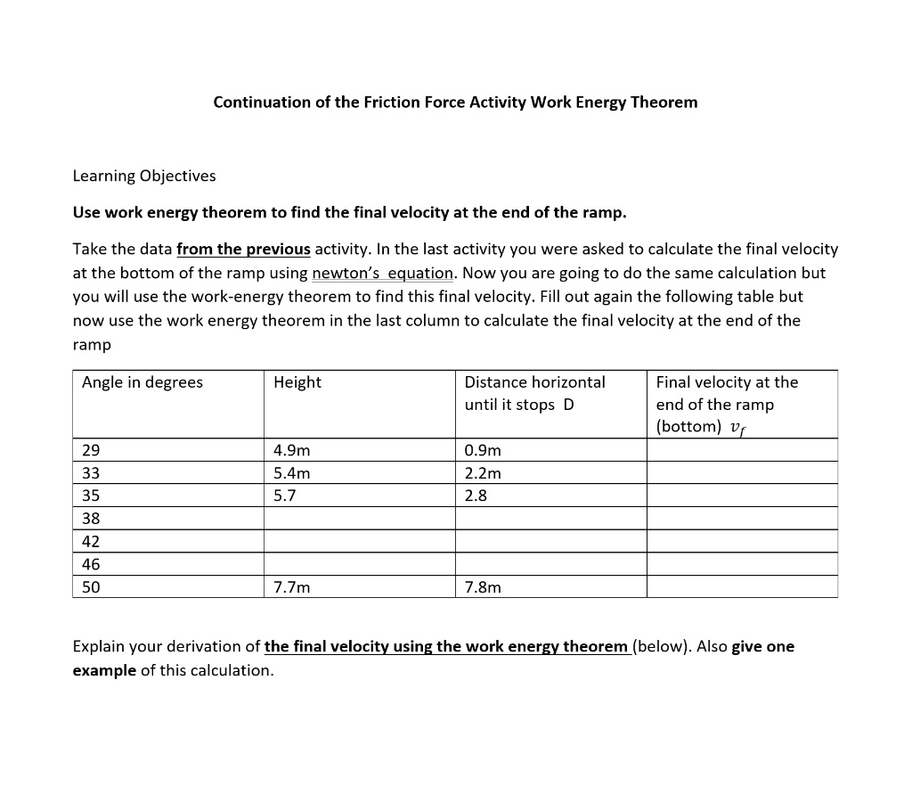 SOLVED: Continuation of the Friction Force Activity Work Energy Theorem Learning Objectives Use ...