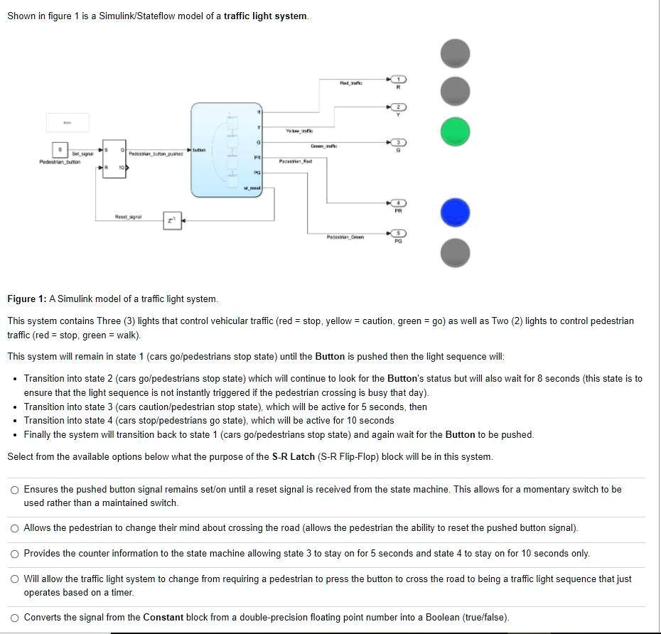 SOLVED: Shown in Figure 1 is a Simulink/Stateflow model of a traffic light system. Figure 1: A ...
