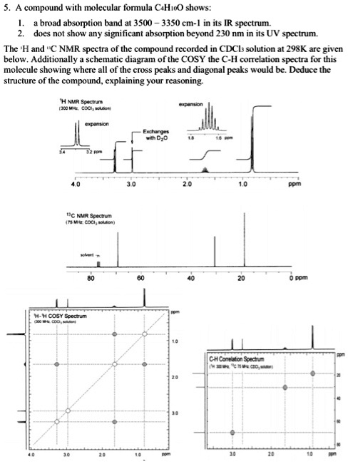 SOLVED: compound with molecular forula C4HiO shows: broad absorption ...