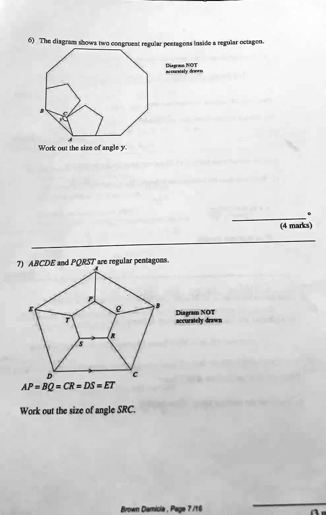 6) The diagram shows two congruent regular pentagons inside...