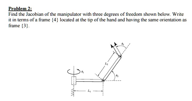 SOLVED: Problem 2: Find the Jacobian of the manipulator with three ...