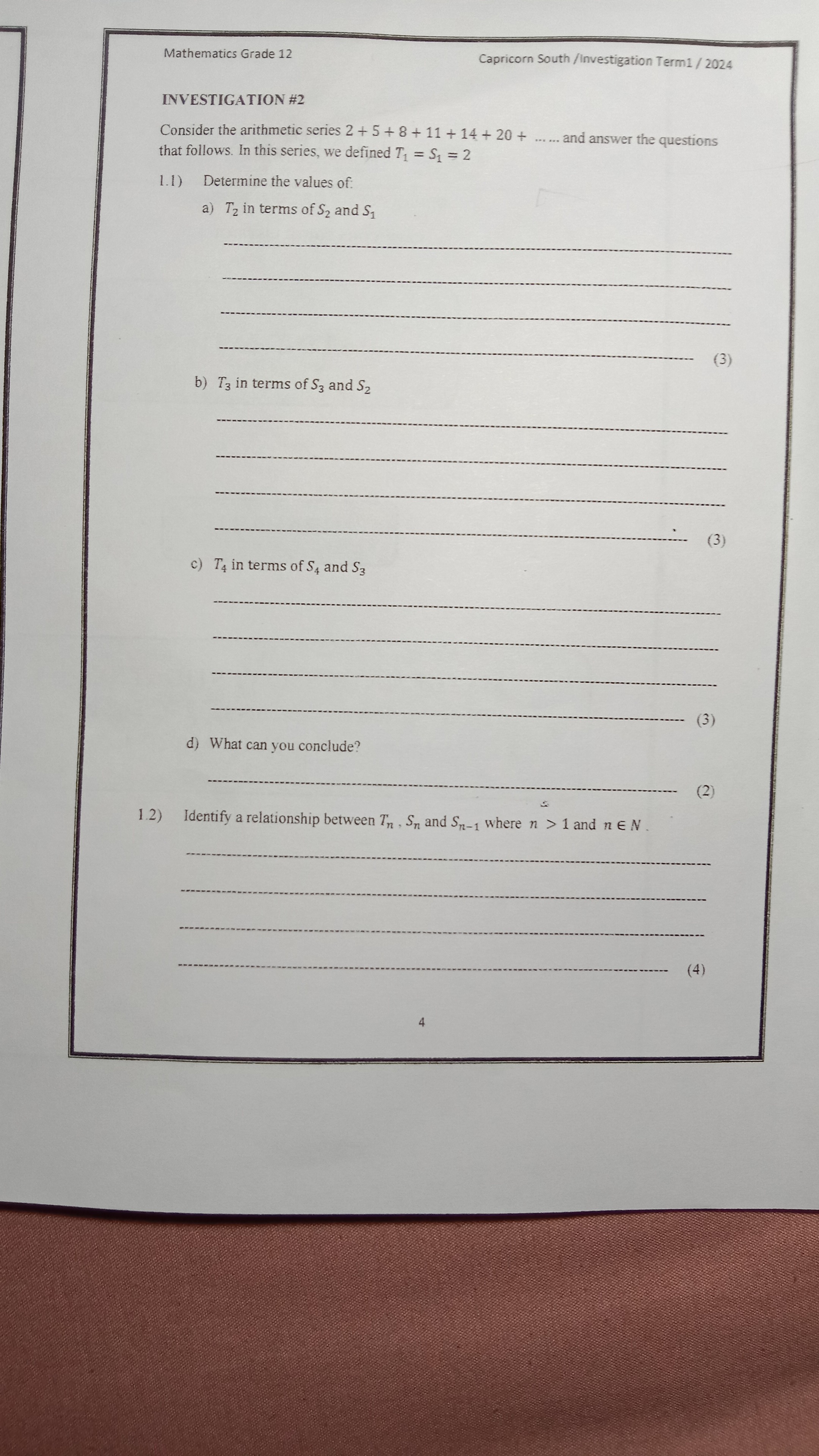 SOLVED: Mathematics Grade 12 Capricorn South / Investigation Term1 ...