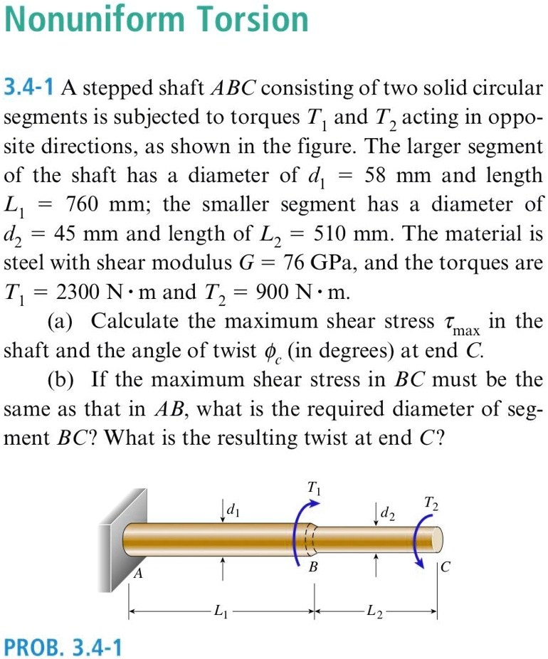 Nonuniform Torsion 3.4-1 A stepped shaft ABC consisting of...