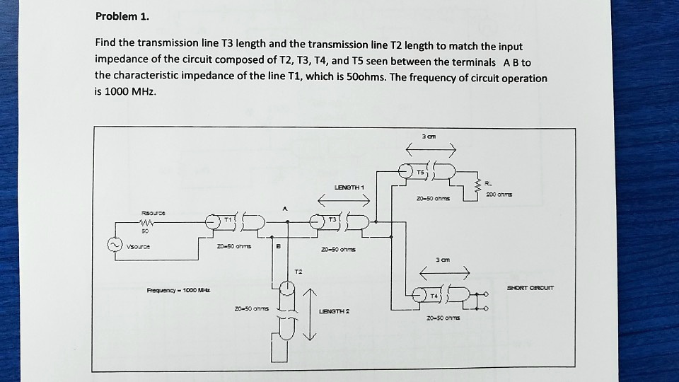 SOLVED: Problem 1. Find the transmission line T3 length and the ...