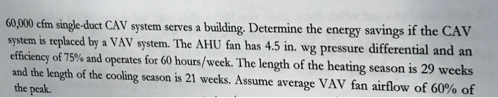 60000 cfm single duct cav system serves a building determine the energy ...
