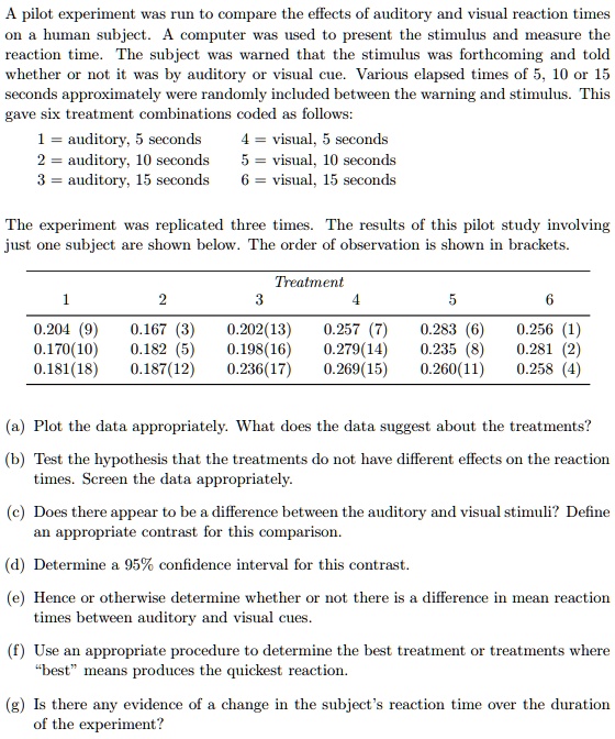 SOLVED: A pilot experiment was to compare the eflects of auditory and ...
