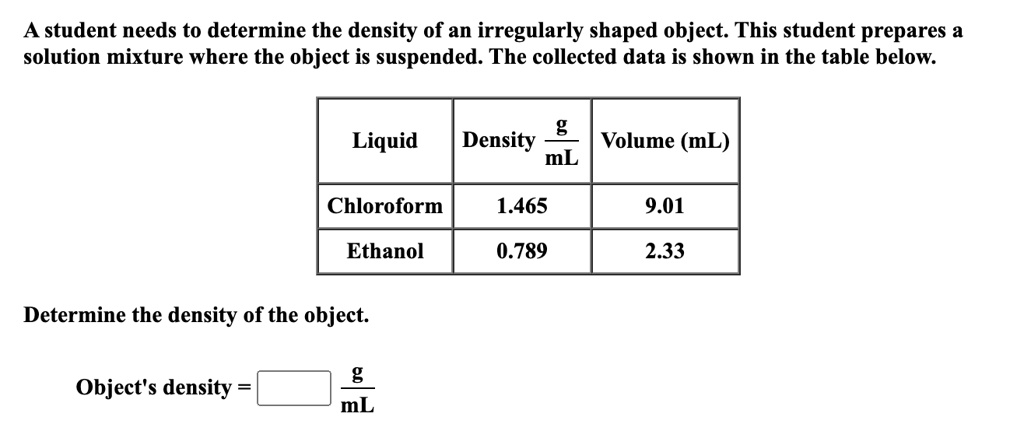 SOLVED: A student needs to determine the density of an irregularly ...