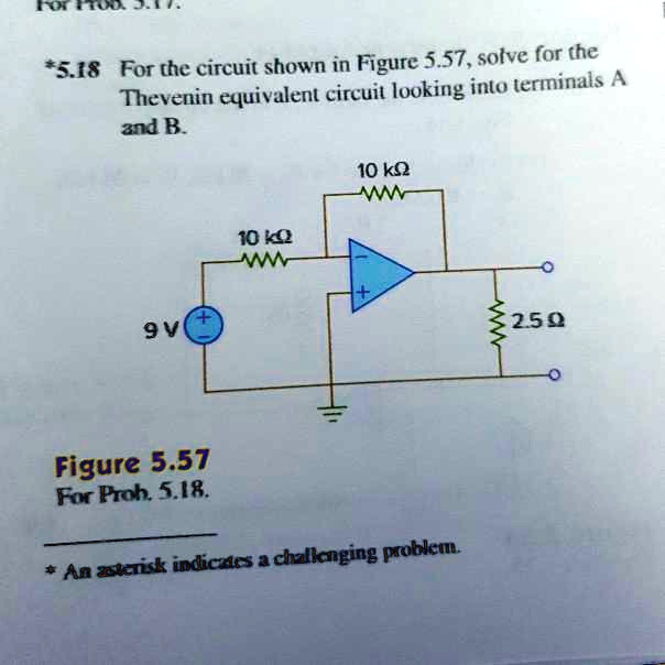 5.18 For the circuit shown in Figure 5.57, solve for the Thevenin equivalent circuit looking ...