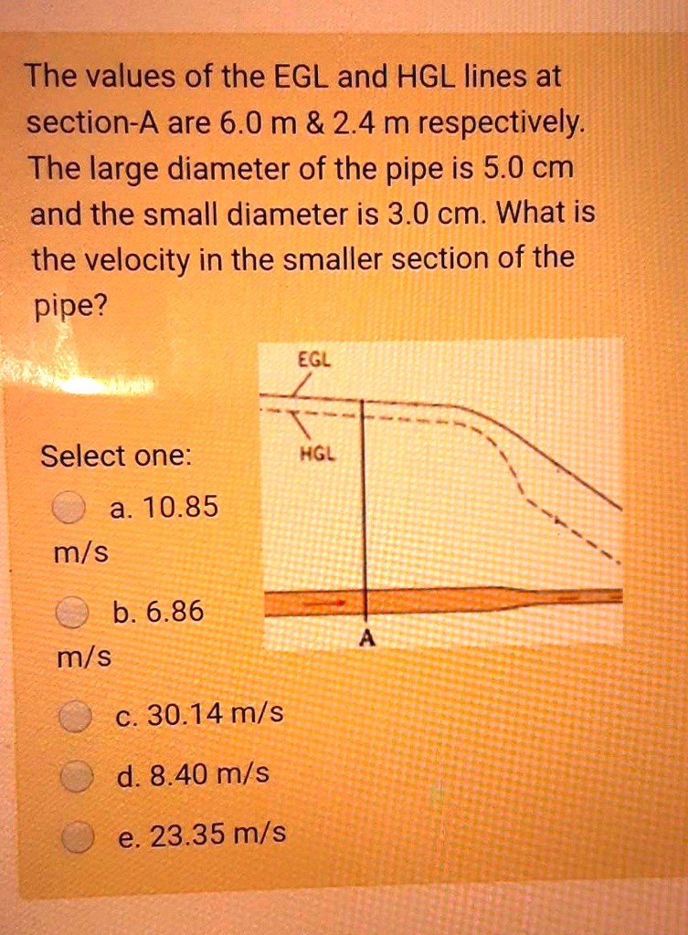 SOLVED: The values of the EGLand HGL lines at section-A are 6.0 m 2.4 m ...