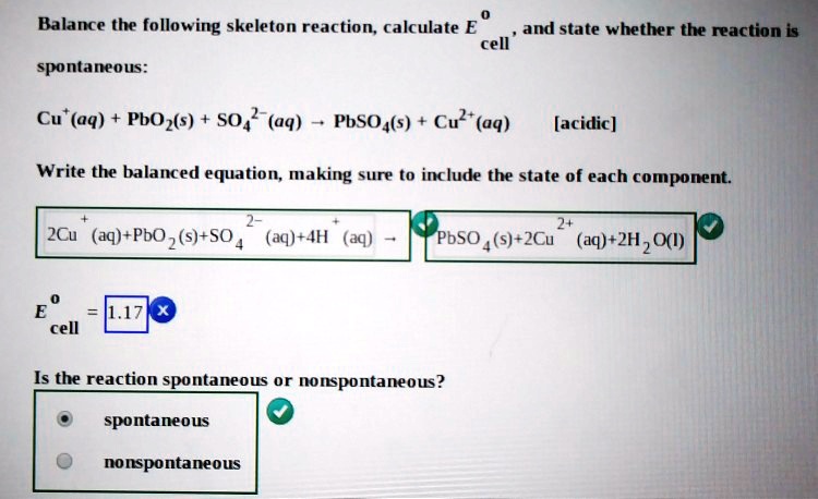 Balance the following skeleton reaction, calculate E^0cell, and state ...