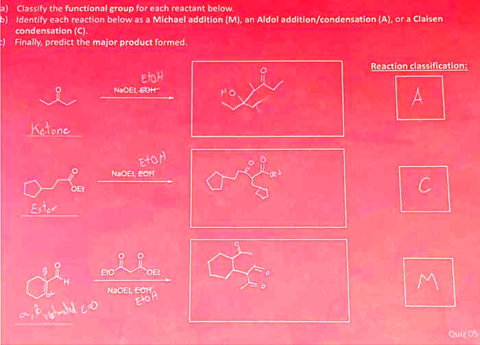 SOLVED: Classify the functional group for each reactant below. Identify ...