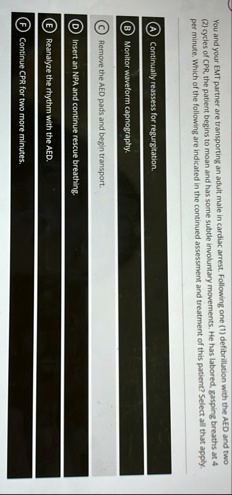 you and your emt partner are transporting an adult male in cardiac ...