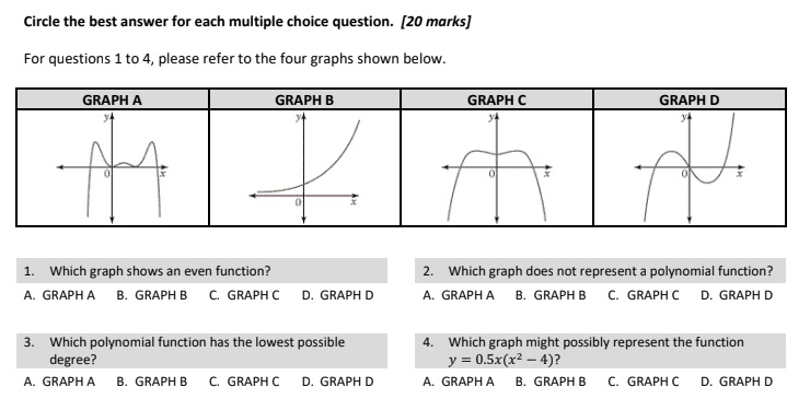circle the best answer for each multiple choice question 20 marks for ...