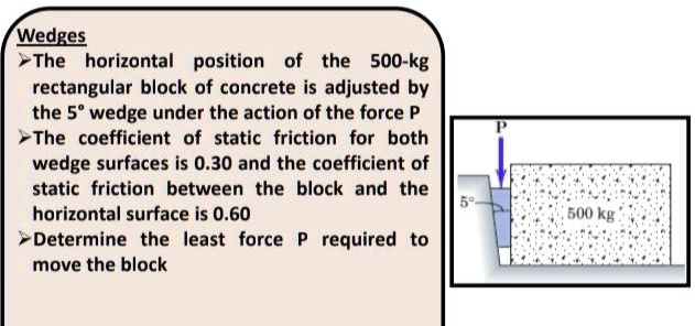 Wedges: The horizontal position of the 500-kg rectangular block of ...