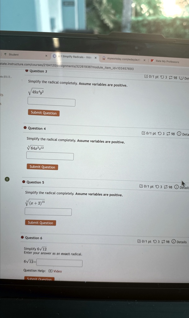 student 81 simplify radicals video myworkdaycomwdayauth times rate my ...