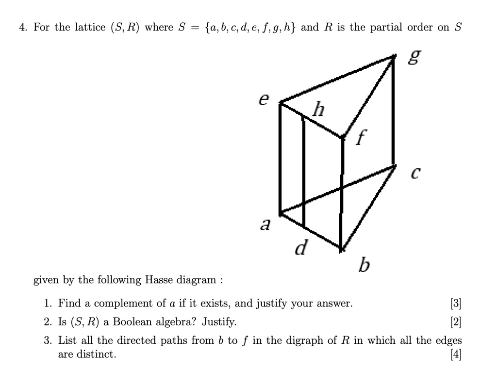 SOLVED: For the lattice (S,R) where S=a,b,c,d,e,f,g,h and R is the ...