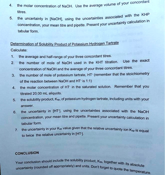 SOLVED: The molar concentration of NaOH: Use the average volume of your ...