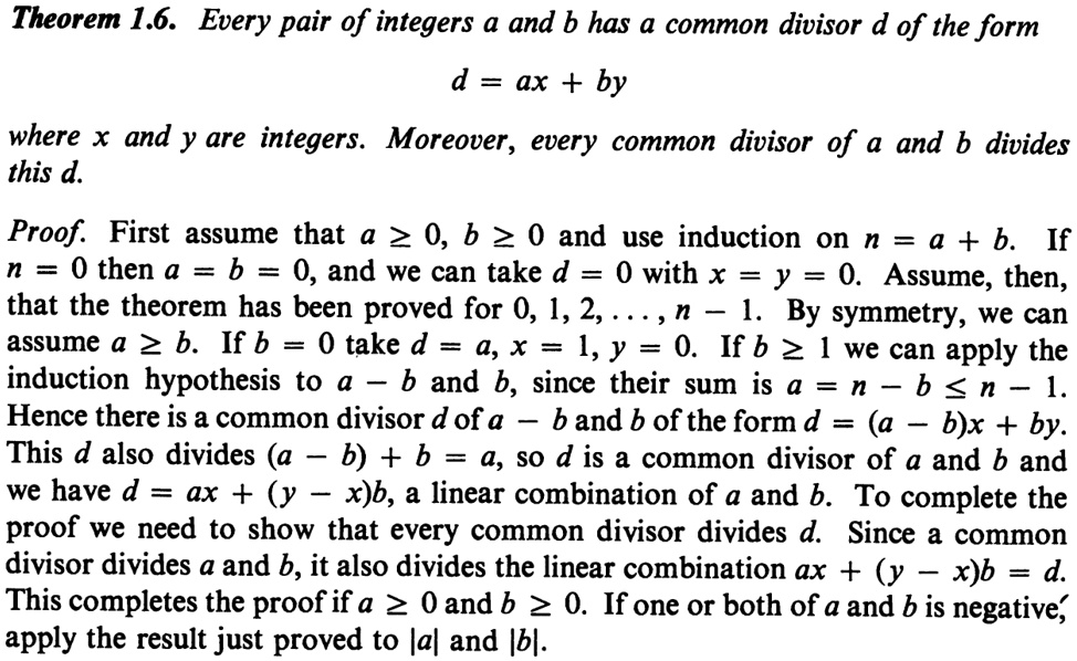 Theorem 16 every pair of integers a and b has common divisor...