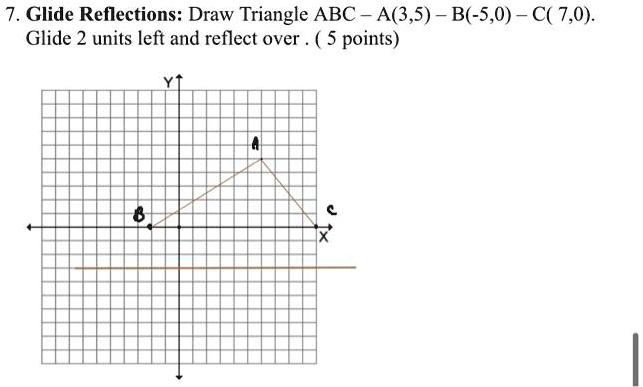 SOLVED: 7. Glide Reflections: Draw Triangle ABC - A(3,5) - B(-5,0)- C( 7,0). Glide 2 units left ...