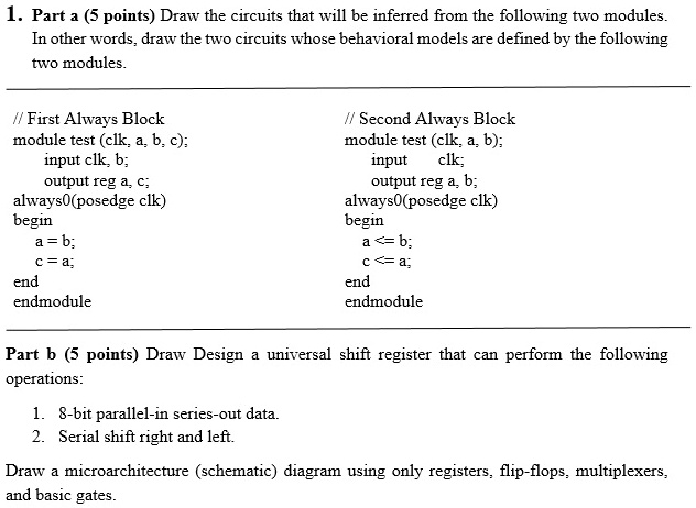1. Part a (5 points) Draw the circuits that will be inferred from the ...