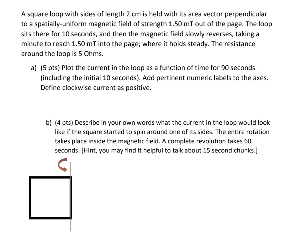SOLVED: A square loop with sides of length 2 cm is held with its area vector perpendicular to a ...