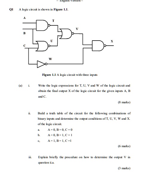 SOLVED: Q1 A logic circuit is shown in Figure 1.1. A Figure 1.1 A logic circuit with three ...