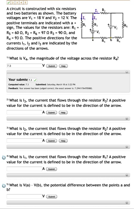 SOLVED: A circuit is constructed with six resistors and two batteries ...