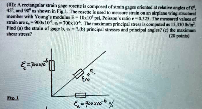 SOLVED: II: A rectangular strain gage rosette is composed of strain ...