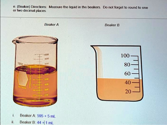SOLVED: (Beaker) Directions- Measure the liquid in the beakers Do not ...