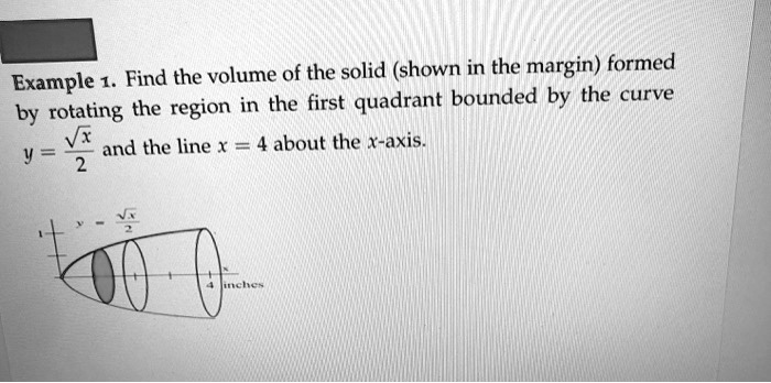 SOLVED: Find the volume of the solid (shown in the margin) formed by ...