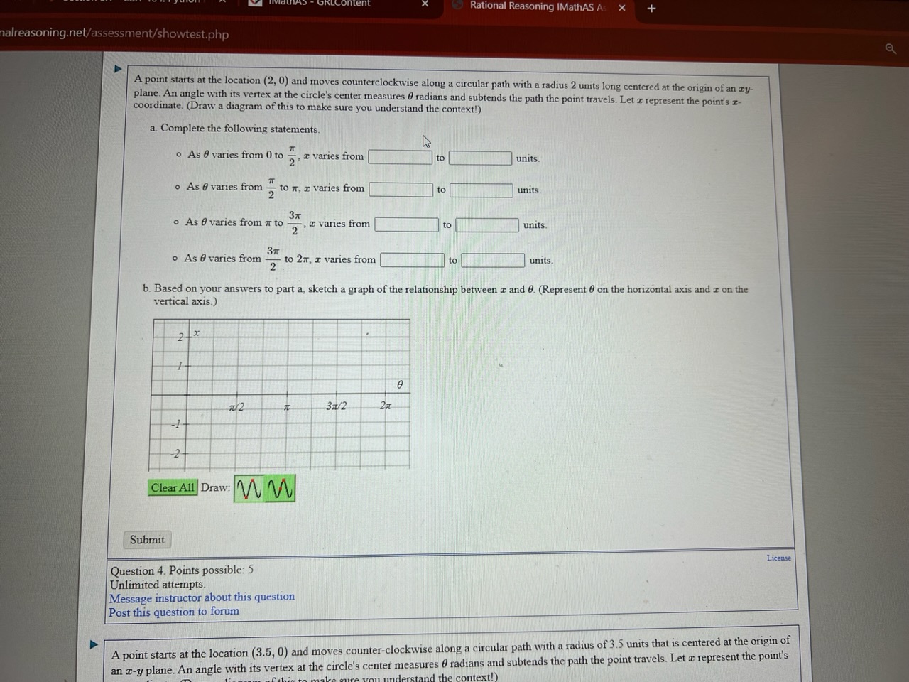 SOLVED: A point starts at the location (2,0) and moves counterclockwise ...