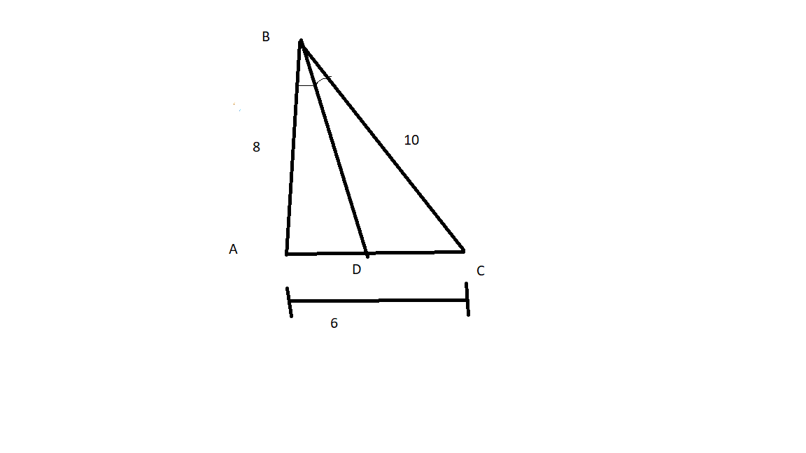 SOLVED: The figure shows triangle ABC. BD in the angle bisector of angle ABC. What is AD? BA=8 ...