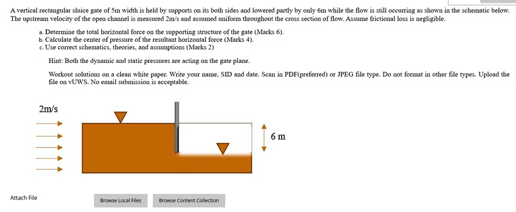 SOLVED: A vertical rectangular sluice gate of 5m width is held by ...