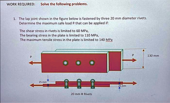 WORK REQUIRED: Solve the following problems. 1. The lap joint shown in ...