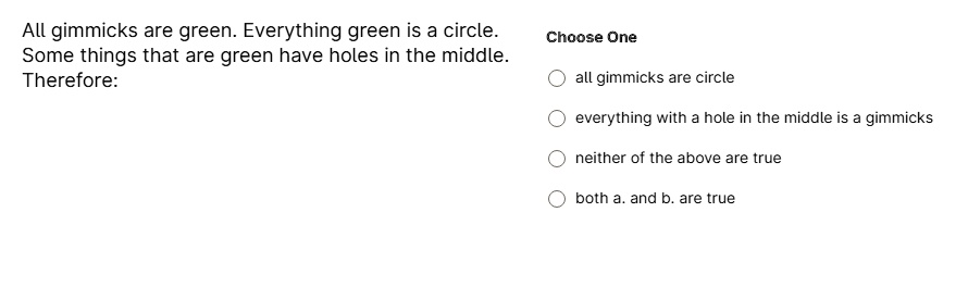 [GET ANSWER] All gimmicks are green. Everything green is a circle. Some ...
