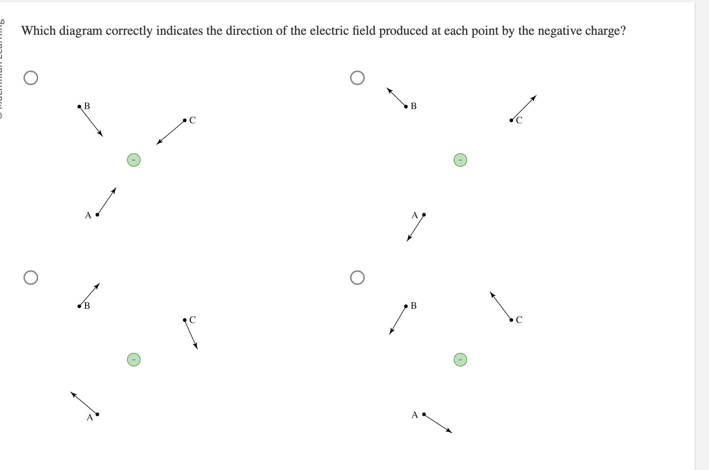 SOLVED: Which diagram correctly indicates the direction of the electric ...