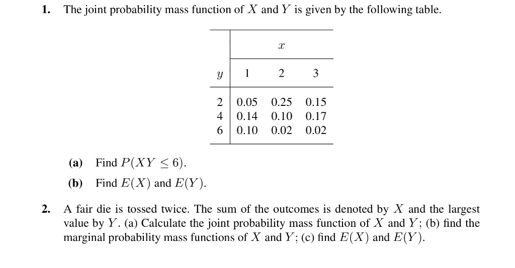 The joint probability mass function of X and Y is given by the ...