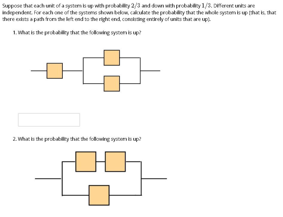 SOLVED: Suppose that each unit of a system is up with probability 2/3 ...