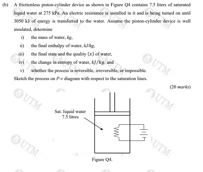 SOLVED: A frictionless piston-cylinder device, as shown in Figure Q4, contains 7.5 liters of ...