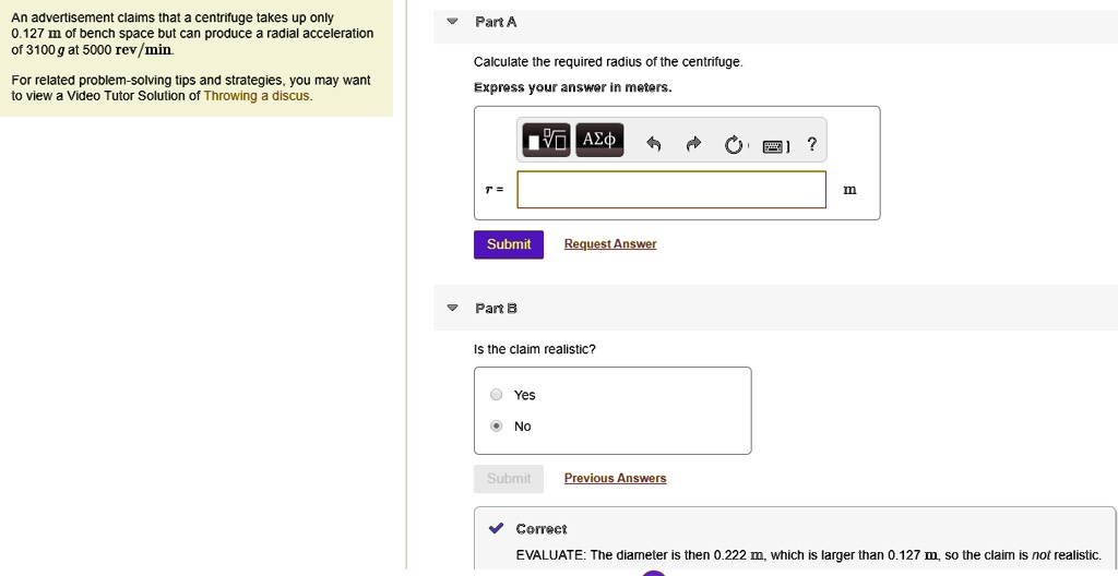 SOLVED: An advertisement claims that a centrifuge takes up only 127 mm ...