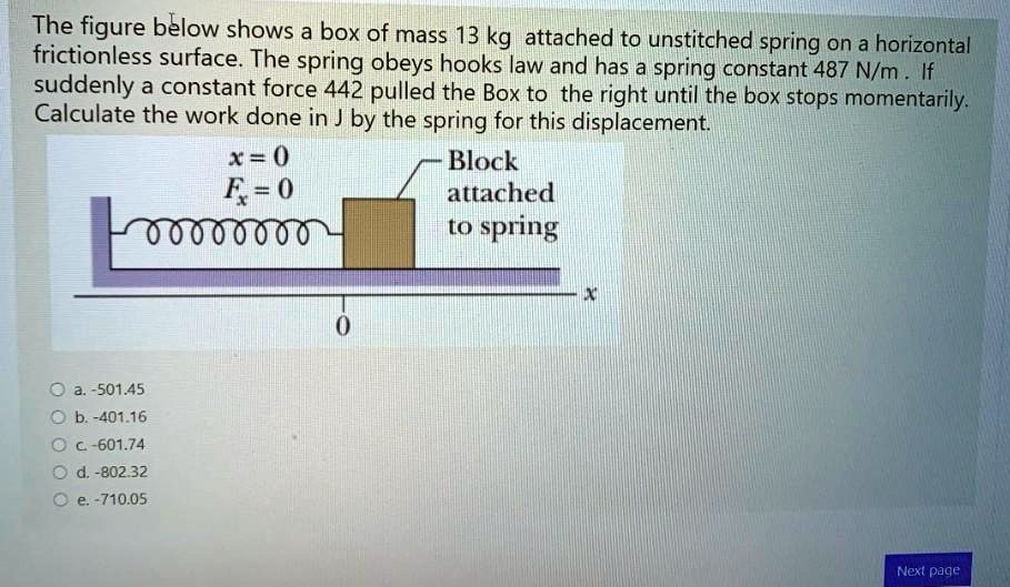 SOLVED: The figure below shows a box of mass 13 kg attached to unstitched spring on a horizontal ...