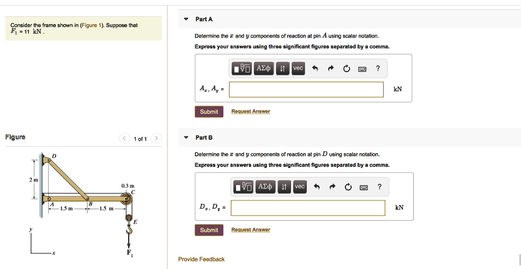 SOLVED: Consider the frame shown in Figure 1. Suppose that F = 11 kN. Part A: Determine the x ...