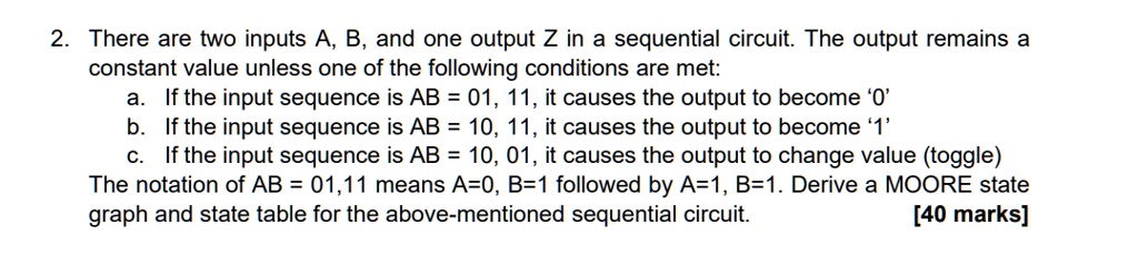 SOLVED: There are two inputs A and B, and one output Z in a sequential ...