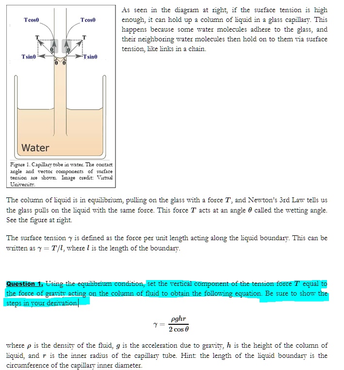 SOLVED: The diagram at right shows that if the surface tension is high ...