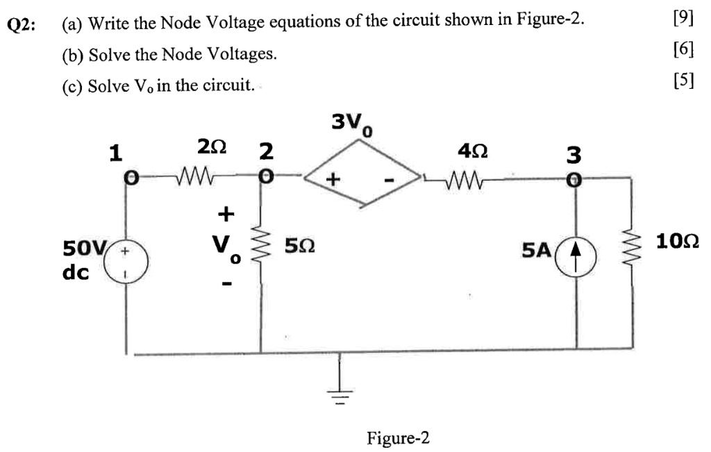 SOLVED: A) Write the node voltage equations of the circuit shown in Figure-2. B) Solve the node ...